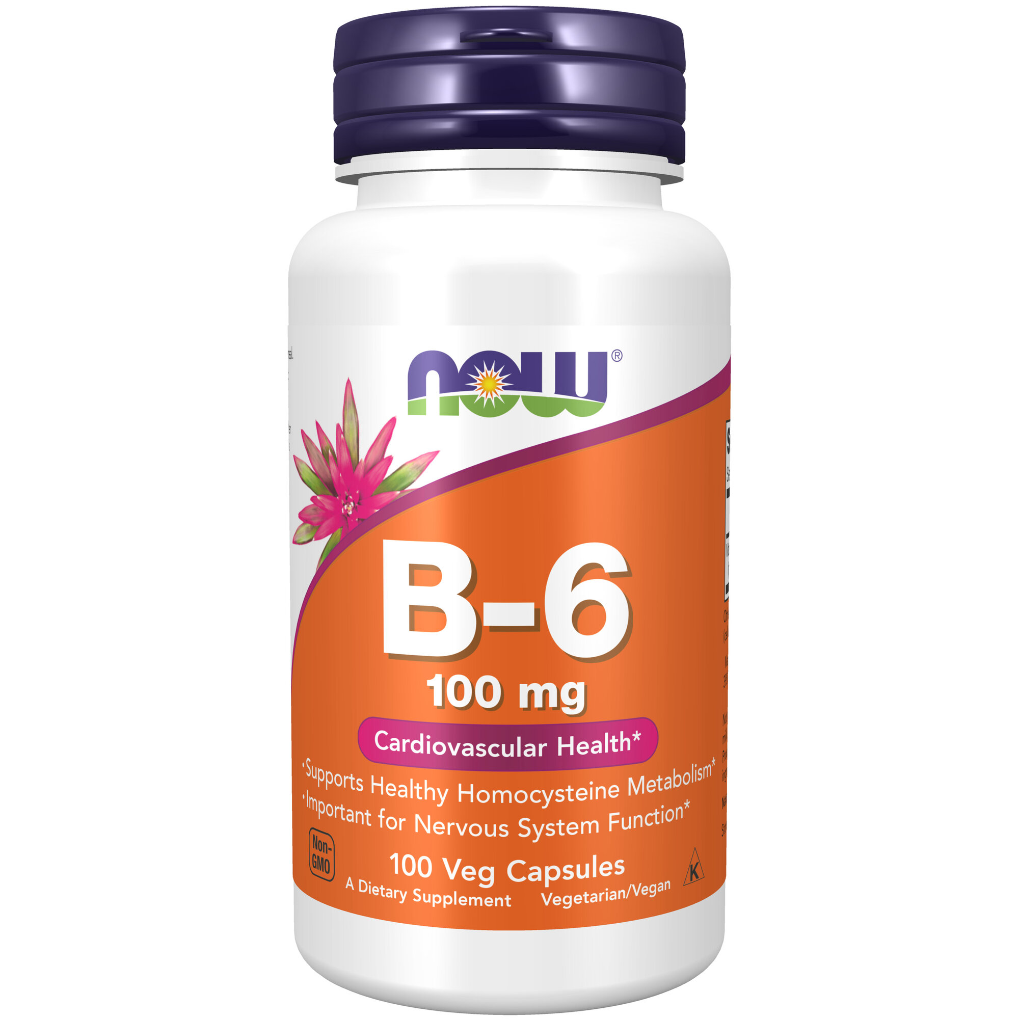 Витамин B6, 100мг NOW Vitamin B6, 100 растительных капсул, Витамины группы В, для сердца и сосудов, для нервной системы