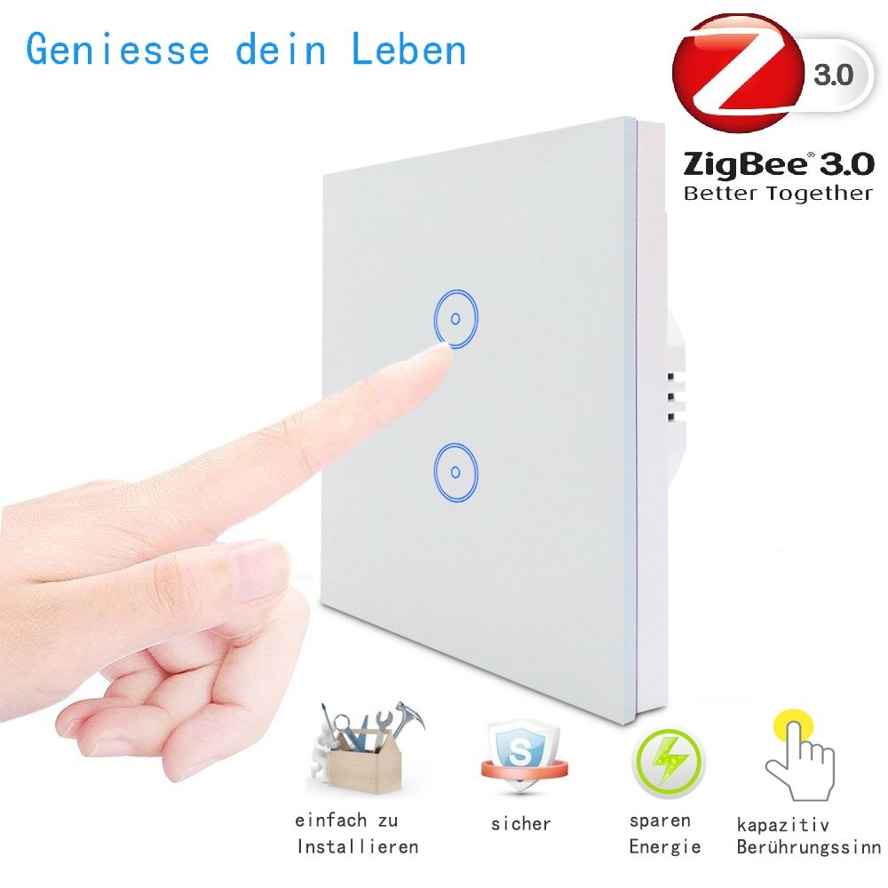 Умный ксеноновый выключатель света Zigbee 2-клавишный требуется нейтральный провод 10 А 1000 Вт совместим с Google