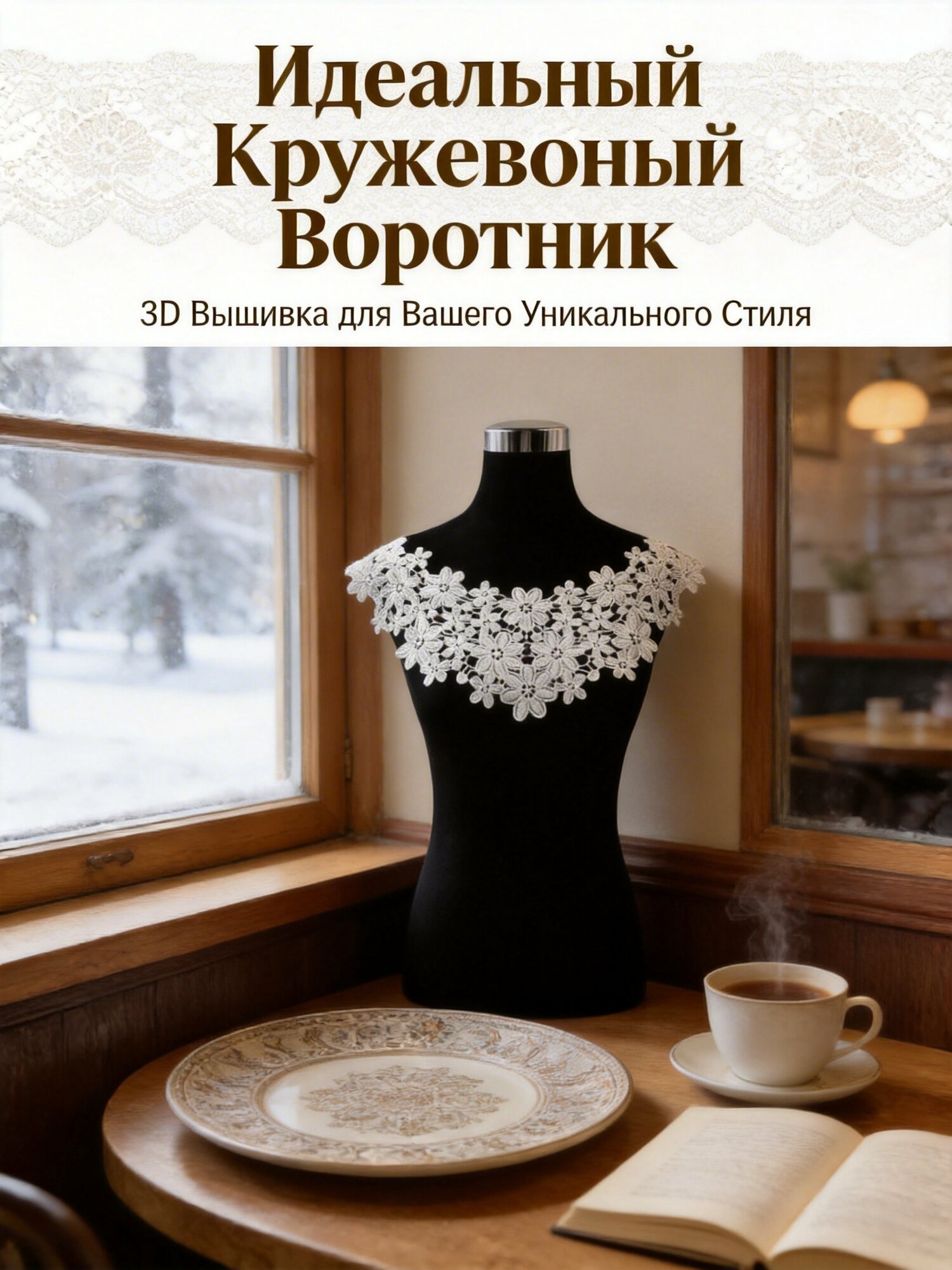 Вышитый кружевной воротник с 3D вышивкой, полиэстер, универсальный размер — акцент для блузок, платьев и рукодельных проектов