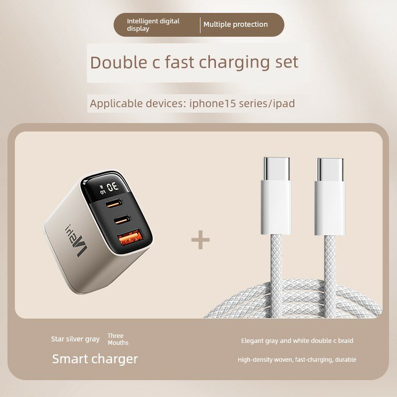 30W умный дисплей PD быстрая зарядка кабель с 1м двойным USB-C плетеным для iPhone 15/14 Pro