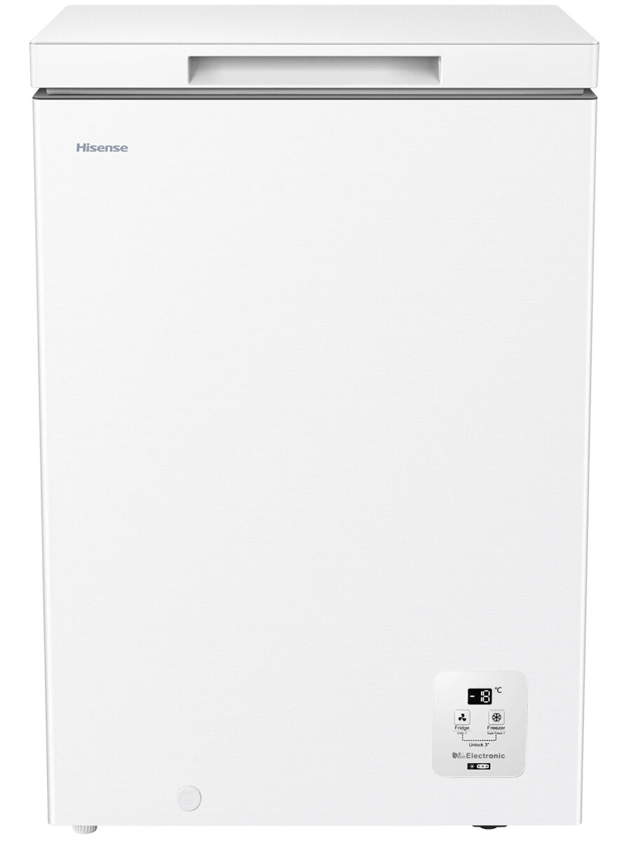 Морозильный ларь Hisense FT100N1AW1, объем 97 л, ручная разморозка, класс энергоэффективности A, работа в неотапливаемых помещениях, белый