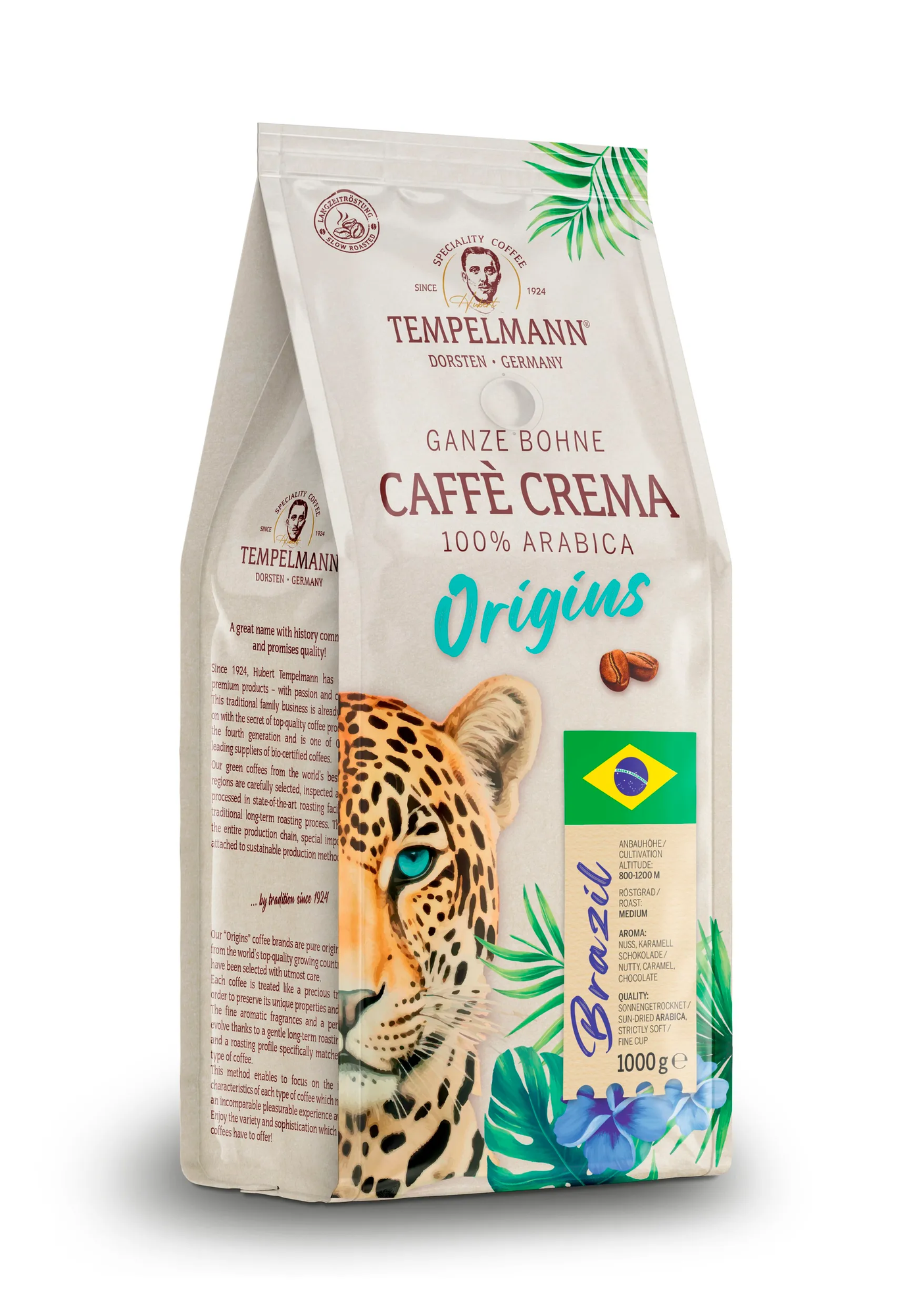 Кофе в зернах "Tempelmann Brazil Caffe Crema", 100% арабика, средняя обжарка, 1кг