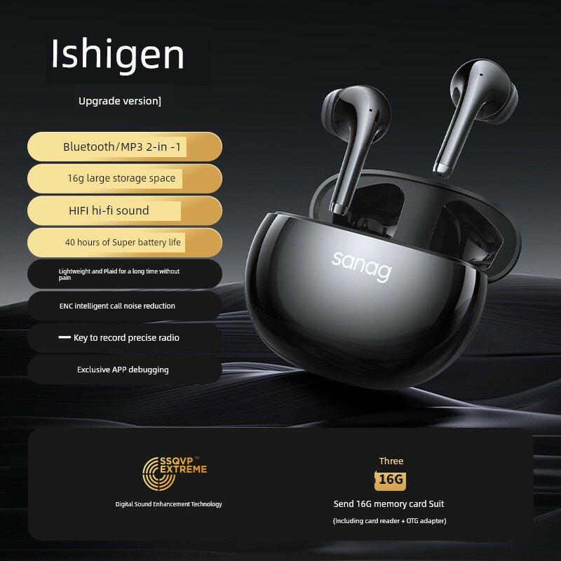 Sanag T81s Pro MAX беспроводные Bluetooth наушники, матовый черный, 16 ГБ карты памяти, 40 часов автономной работы,