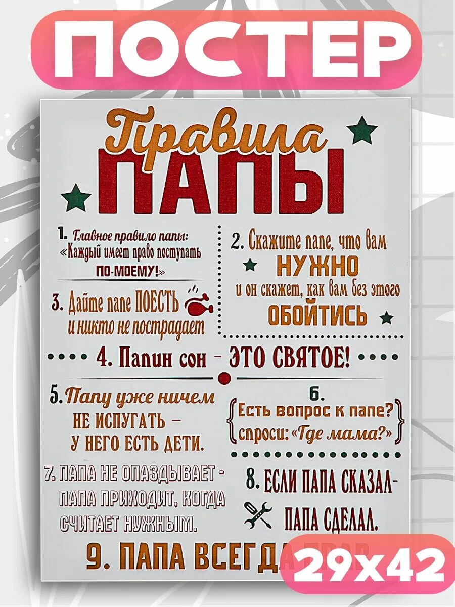 Постер на стену Правила мамы и папы, плакат 1шт, А3 размер.