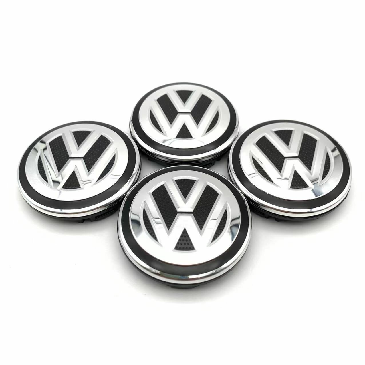 Колпачки на литые диски Volkswagen черные 4 шт, внешний 56 мм внутренний 52 мм высота ноги 7 мм — заглушки ступицы