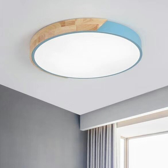 Деревянный потолочный светильник Jianjiandian, 30cm 24W, White Round, remote RC dimmable, синий