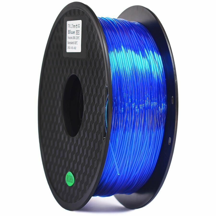 TPU 95A 250г гибкий катушки Прозрачный синий(Filament Пруток), Материал tpu для FDM 3d принтеров, диаметр 1,75 мм, высококачественный пластиковый материал