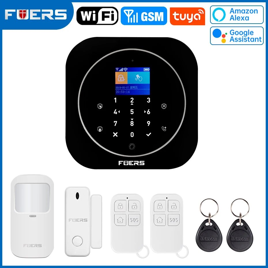 Система охранной сигнализации FUERS G12 DIY Tuya WIFI GSM беспроводная для дома и бизнеса с контролем, сиреной, RFID, датчиком движения, дымовым датчиком - Комплект сигнализации G12 GSM 1