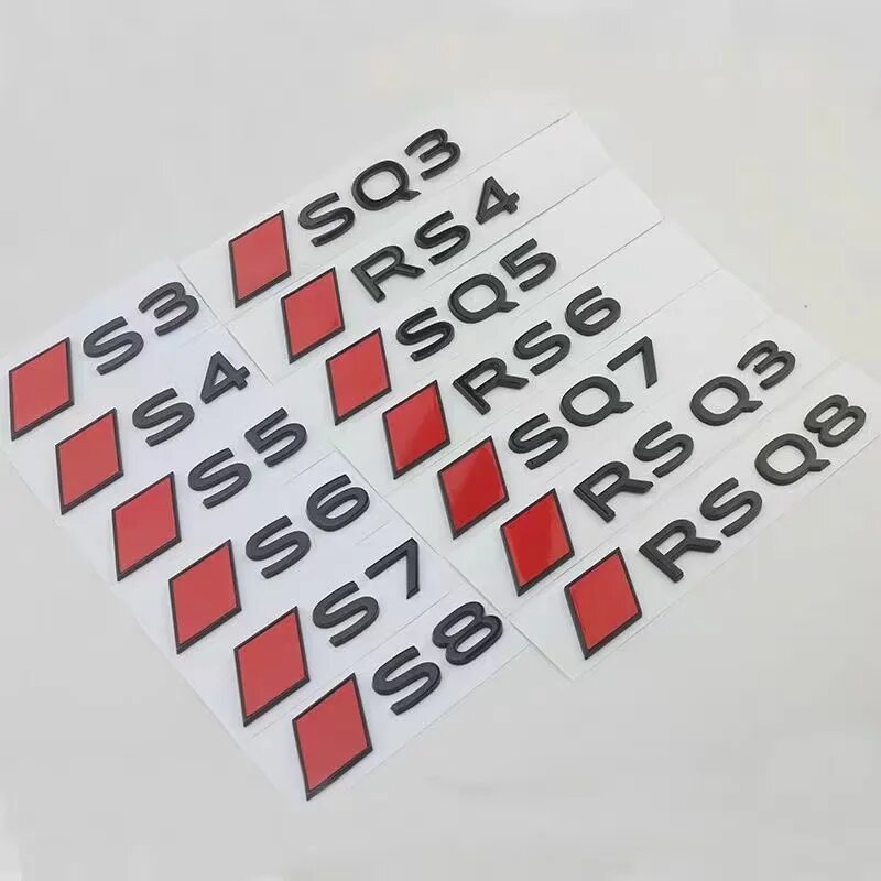 Черно-оранжевая эмблема на багажник Audi S, S3, S4, S5, S6, S7, S8, RS, glossy black, A6