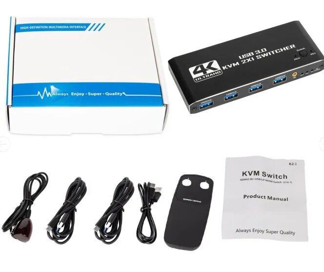 USB 3.0 KVM-переключатель 2 порта 4K HDMI