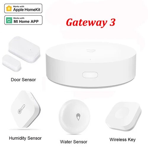 Комплект Xiaomi Smart Home Kit Мультимодный шлюз 3 ZigBee Bluetooth Mesh Hub Aqara Бесконтактный выключатель Дверной Датчик движения человека Водяной Дымовый датчик-Сет 7