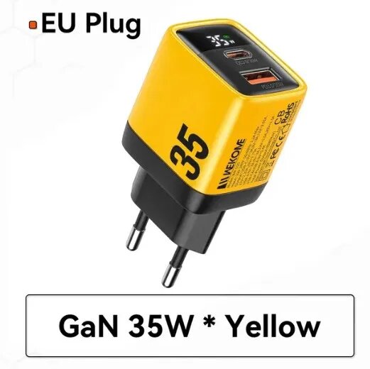 Зарядное устройство WEKOME GaN 35W EU Plug, Yellow