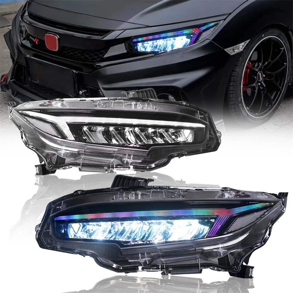 Фары RGB SINDAR 1 пара для Honda Civic 10-го поколения 2016-2021, седан хэтчбек Type-R серия FK FC сборка передних RGB- фар