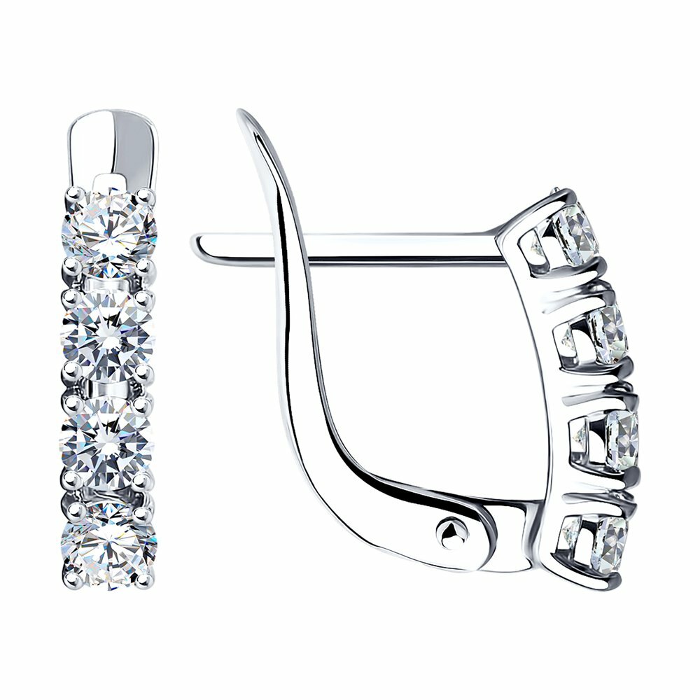 Серьги, белое золото, 585 проба, фианит