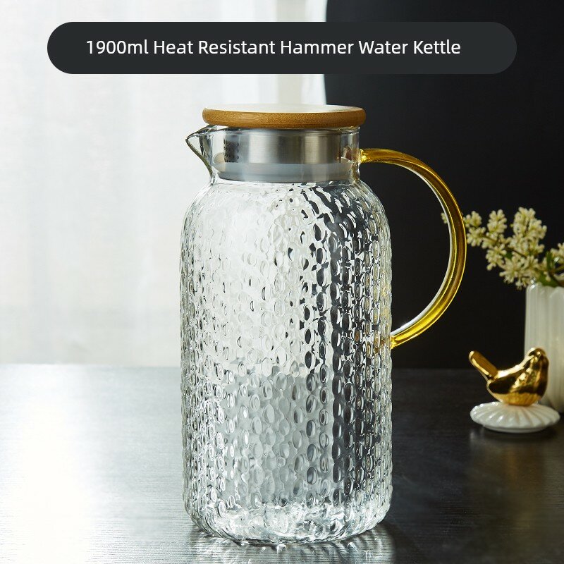 1900 мл стеклянный кувшин для холодной воды с бамбуковой крышкой, прочный и стильный для домашнего использования