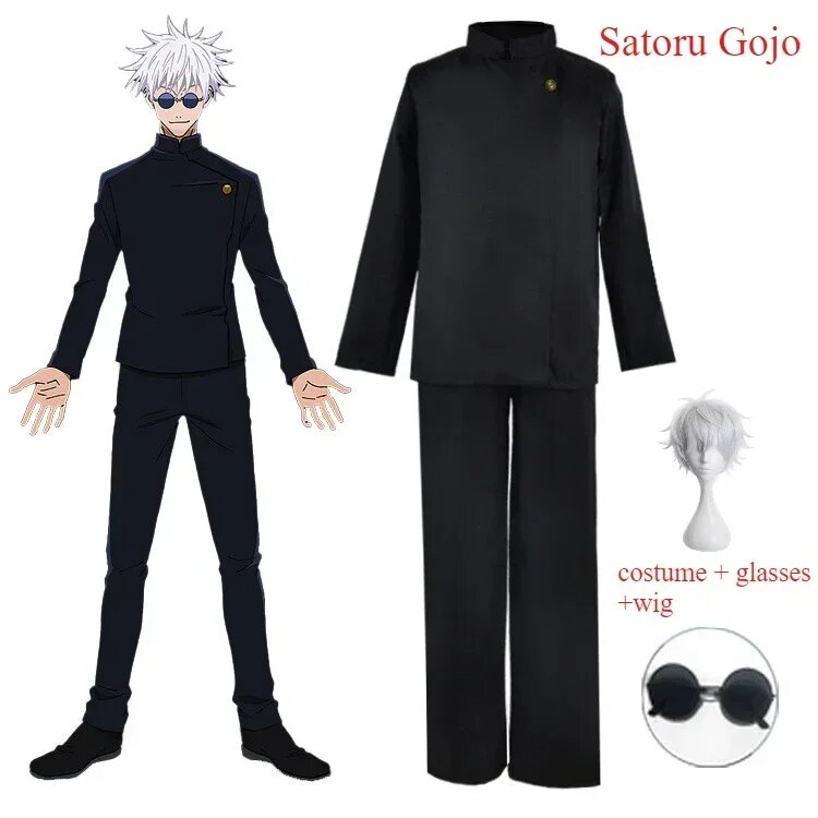 Косплей Satoru Gojo, костюм + парик, черный, XXL