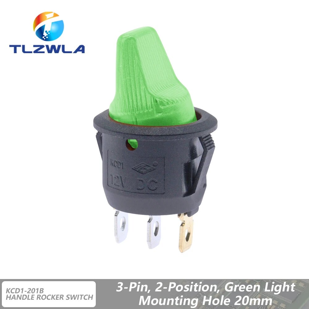 Переключатель TLZWLA KCD1 12V с подсветкой Зеленый, зеленый, 3PCS
