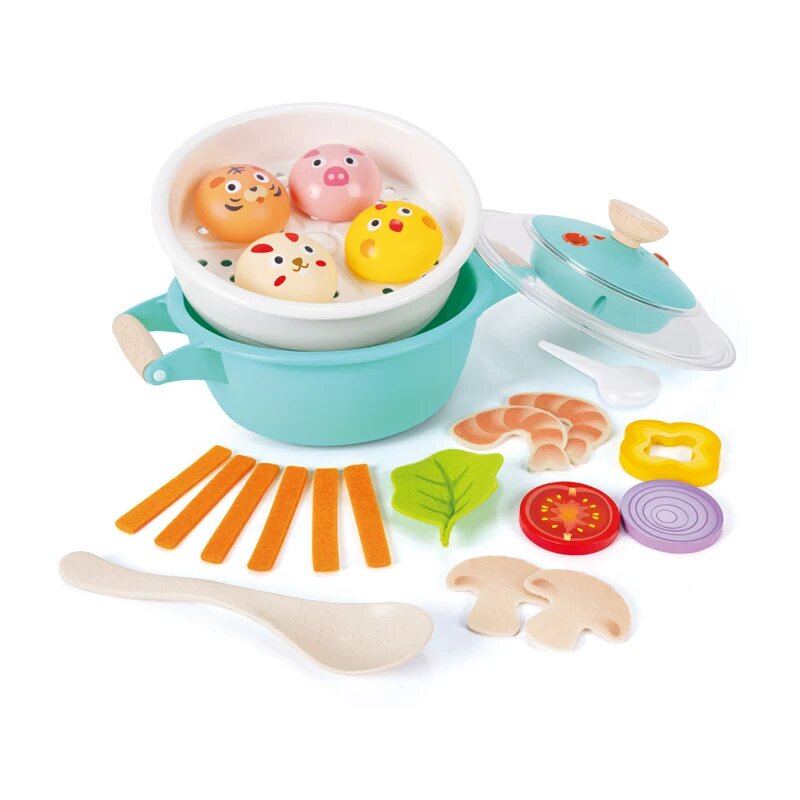 Hape Деревянный игровой набор для кухни с паровой кастрюлей обучающая кулинарная игрушка для мальчиков и девочек