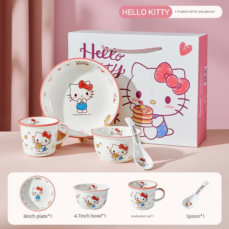 Набор керамических тарелок Sanrio с Хеллоу Китти для одноразового приема пищи, подарочная упаковка для личного питания,