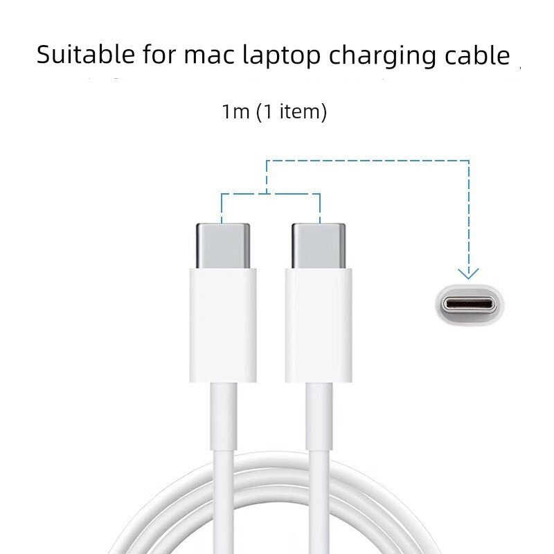 Кабель зарядки с двойным разъемом Type-C USB-C для MacBook, 1 шт, поддерживает быструю зарядку 29Вт/31Вт/61Вт,