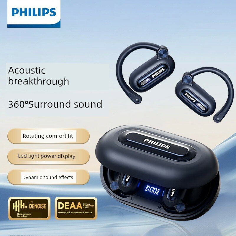 Philips TAT4769 беспроводные Bluetooth наушники для спорта — синий, открытая конструкция, шумоподавление, вращающееся