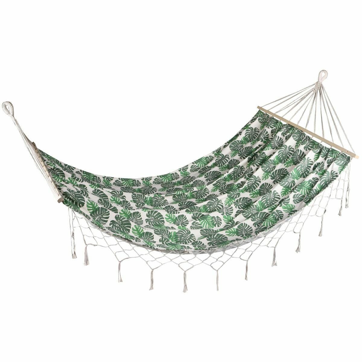 DECATHLON гамак Decathlon Royokamp, 2-местный, 200x150 см, с бахромой, зеленый/белый