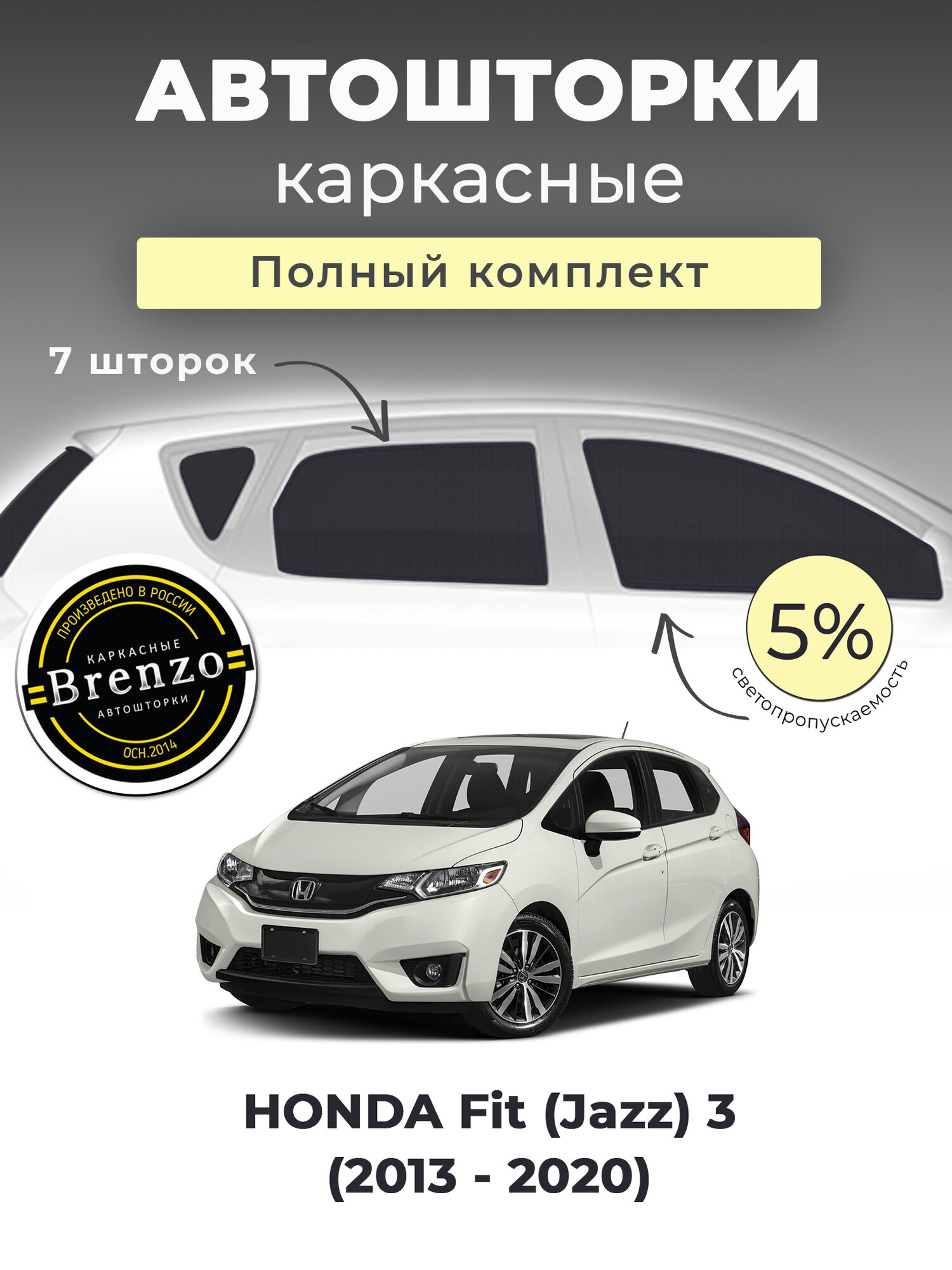 Каркасные шторки HONDA Fit (Jazz) 3 (2013 - 2020) полный комплект 5%, сетки от солнца в машину
