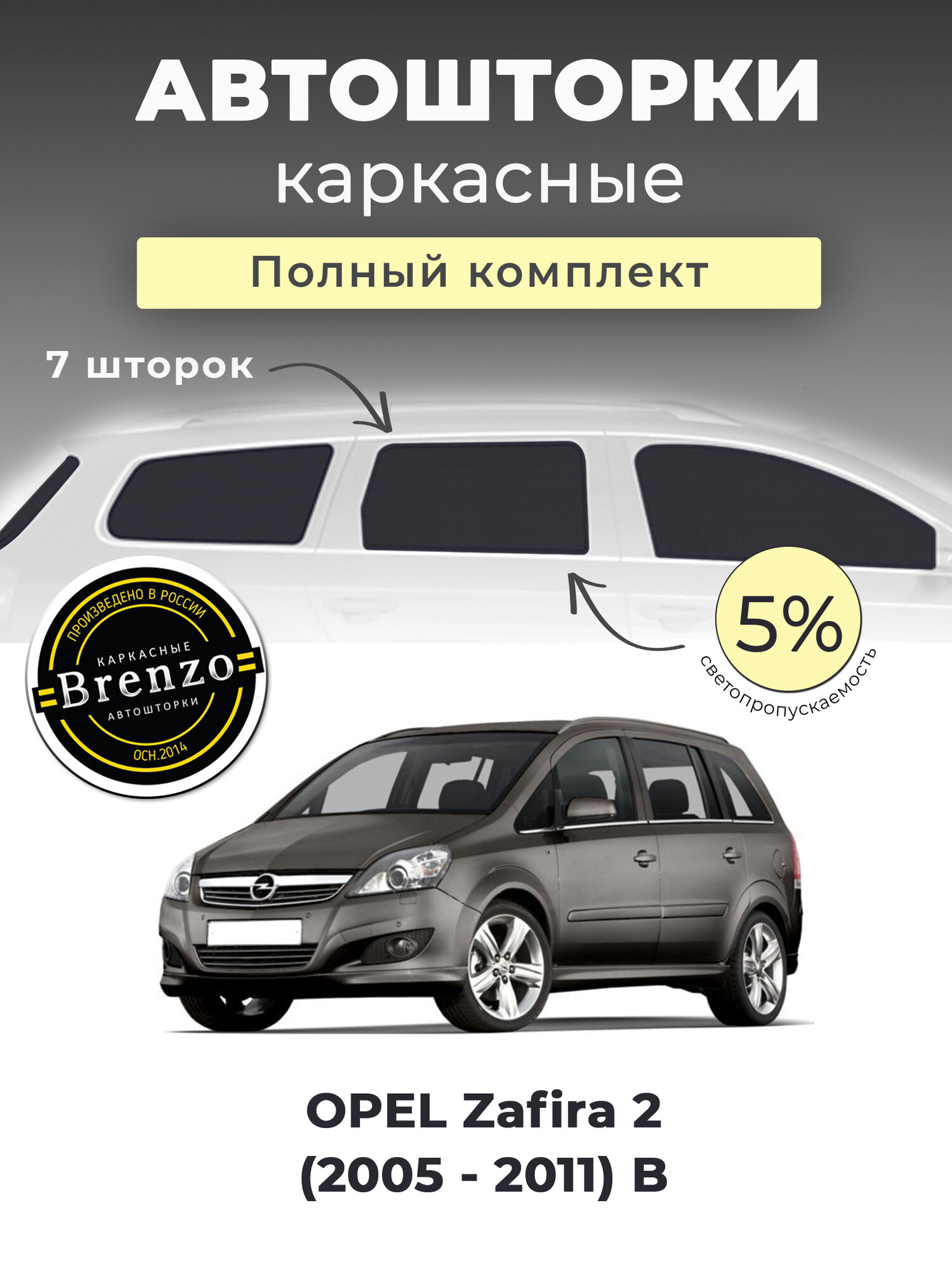 Каркасные шторки OPEL Zafira 2 (2005 - 2011) B полный комплект 5%, сетки от солнца в машину