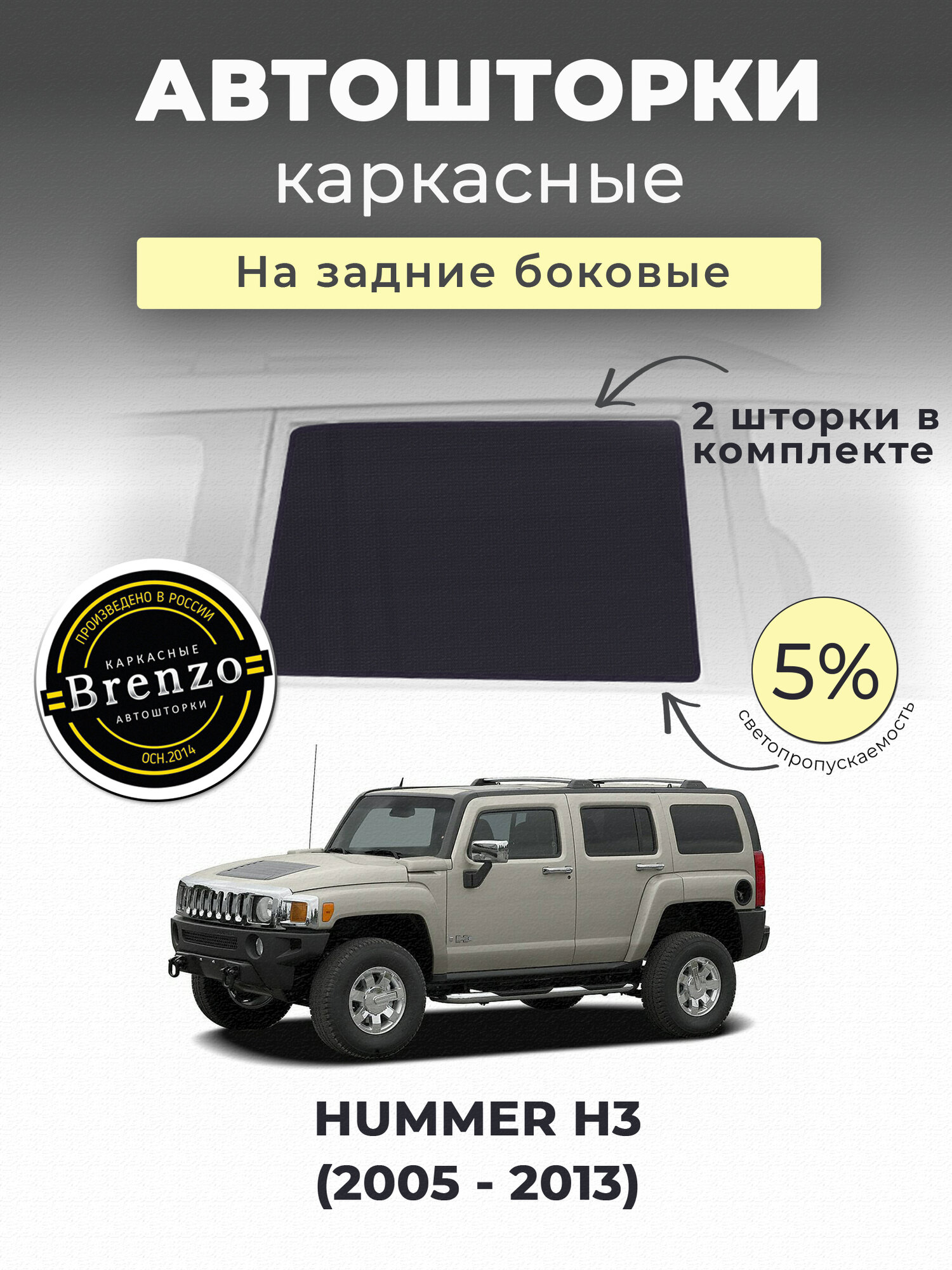 Каркасные шторки HUMMER H3 3 Внедорожник 5дв. (2005 - 2013) на задние двери 5%, сетки от солнца в машину