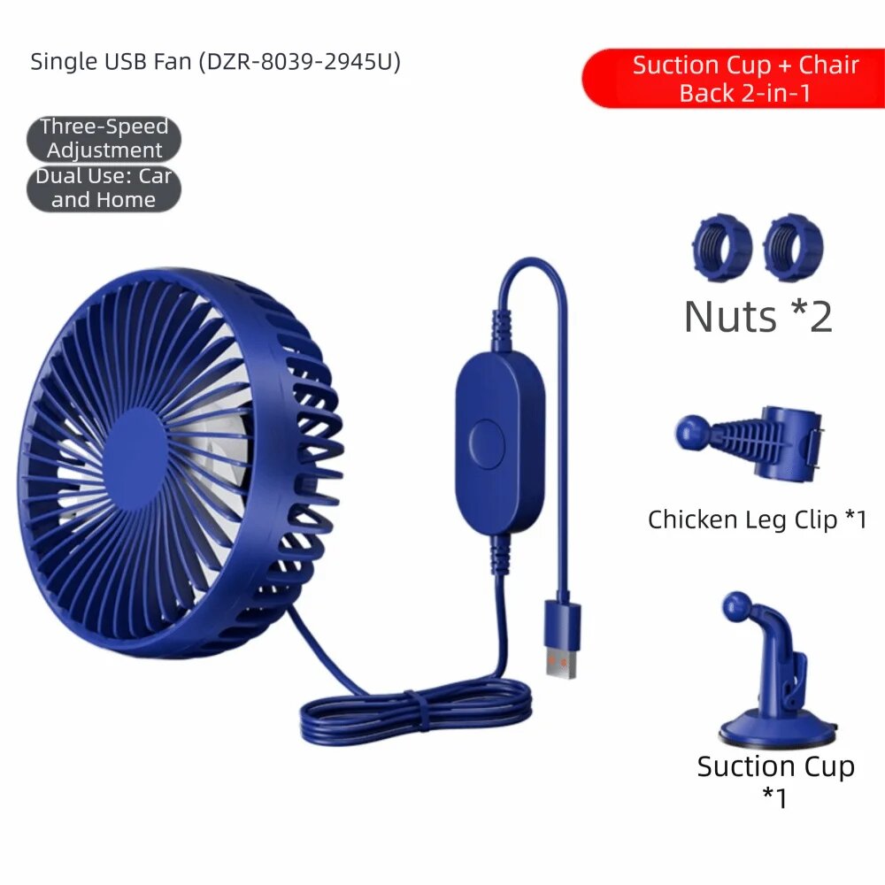 USB вентилятор Blue, 3-Speed, Car & Home