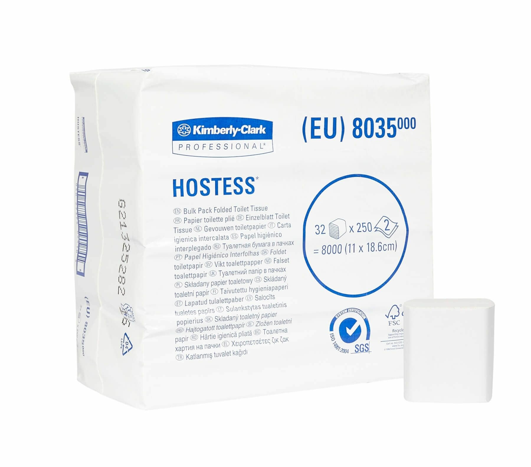 Туалетная бумага в пачках Hostess, Германия, белый, 11,0х18,6 см , 32х250 шт, (8035)