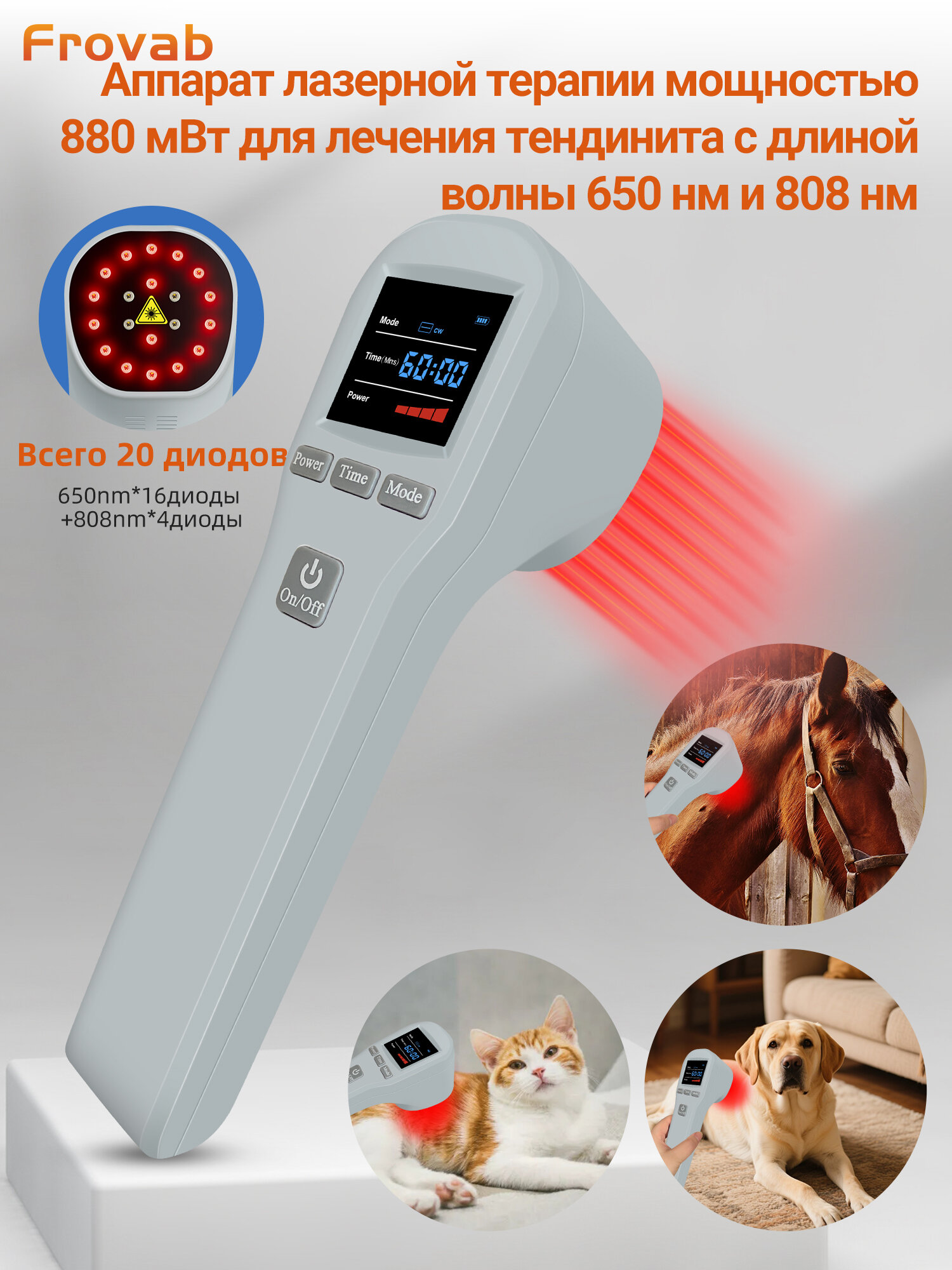 Frovab лазерная терапия для животных, 650/808 нм, 880 мВт, лечение суставов у собак и кошек, снятие мышечной боли