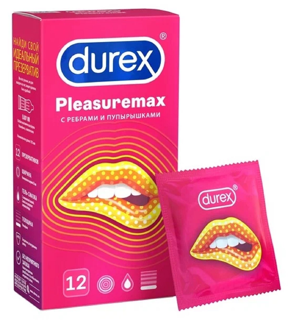 Презервативы Durex "Pleasuremax", с ребристой поверхностью, силиконовая смазка, 12 шт.