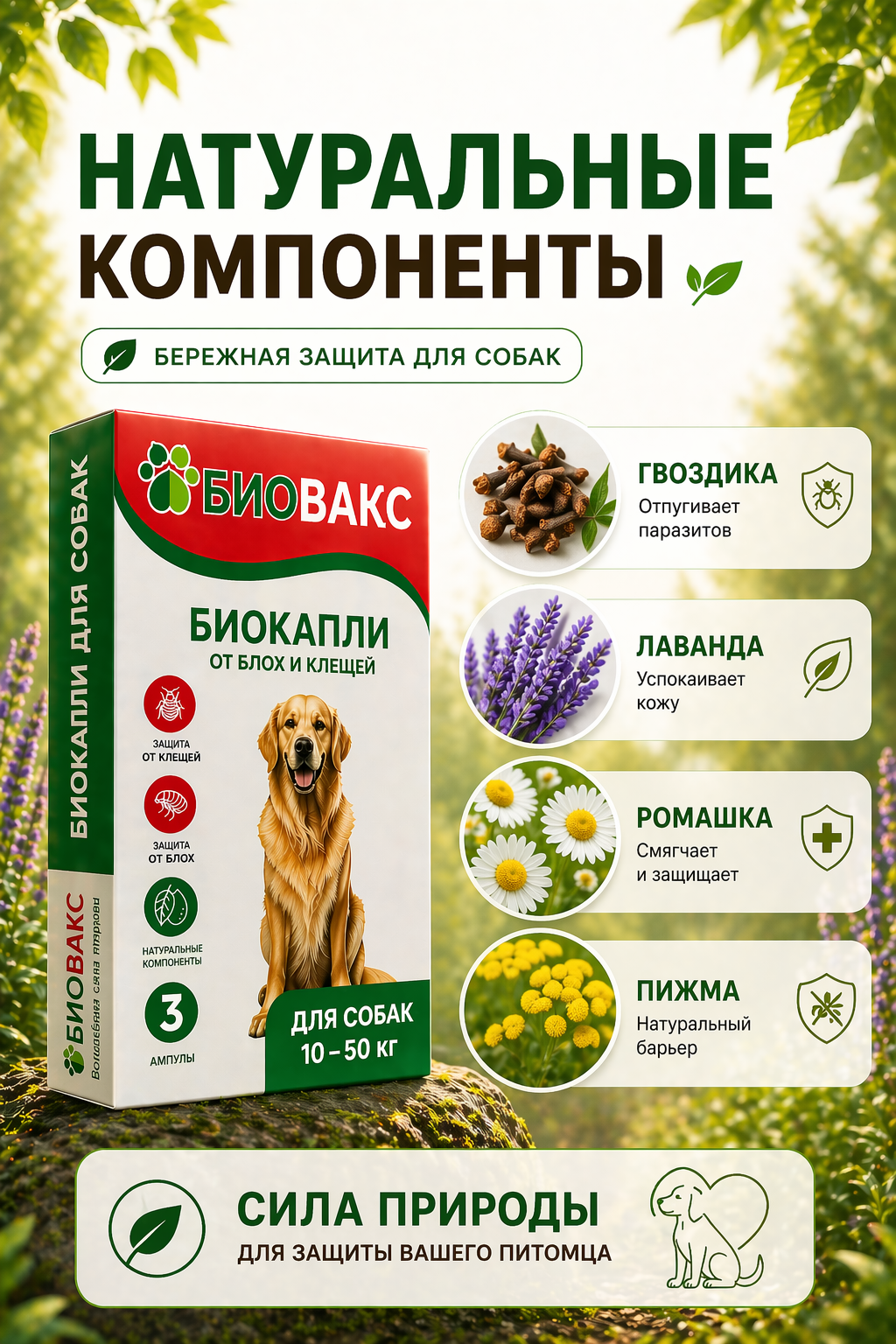 БиоВакс Капли для собак от блох и клещей на холку, 3 пипетки — фото 1