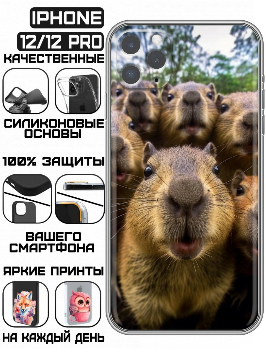 Чехол для Iphone 12 с принтом Капибары (Айфон 12)