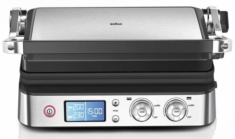 Гриль Braun CG9040 MultiGrill, 2000 Вт, 3 режима, съёмные панели, термощуп, антипригарное покрытие, серебристый/чёрный — фото 1