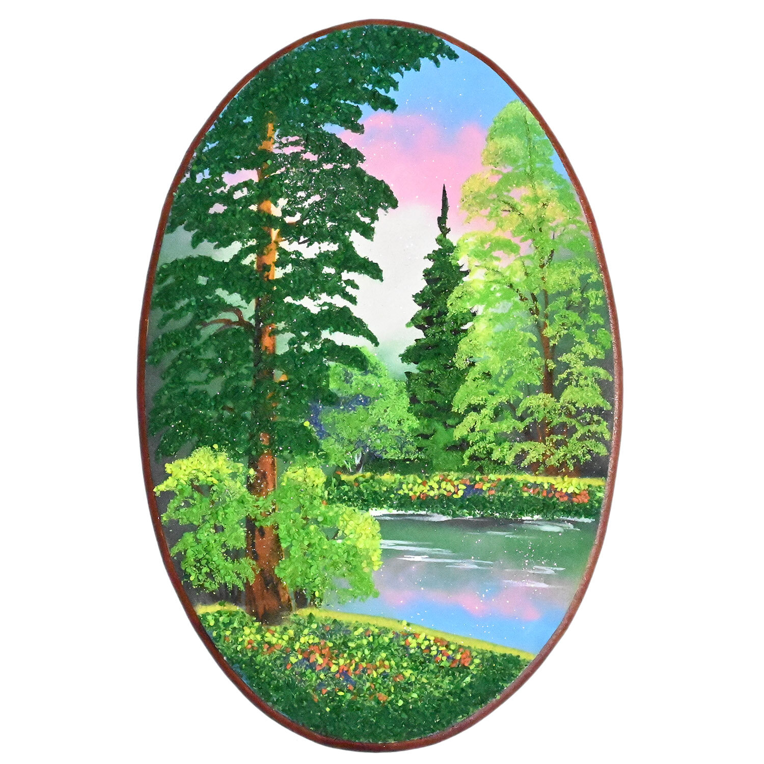 Картина с рисунком из камня летнее утро овал 30,5*46,5см, 800г