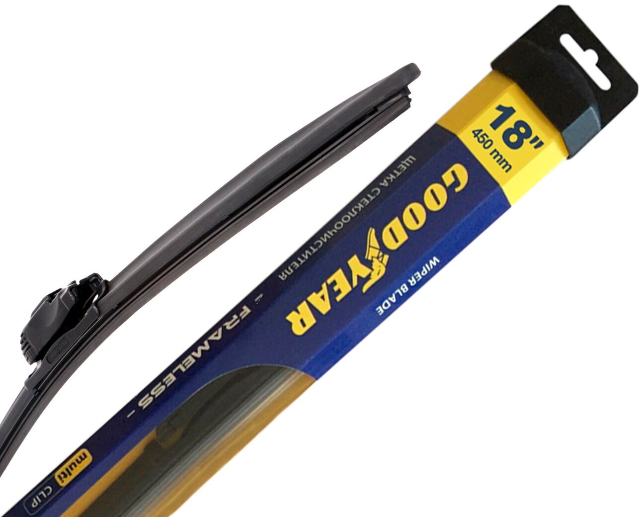 Бескаркасная щетка стеклоочистителя Goodyear FRAMELESS 18"/45 cm всесезонная, MULTICLIP
