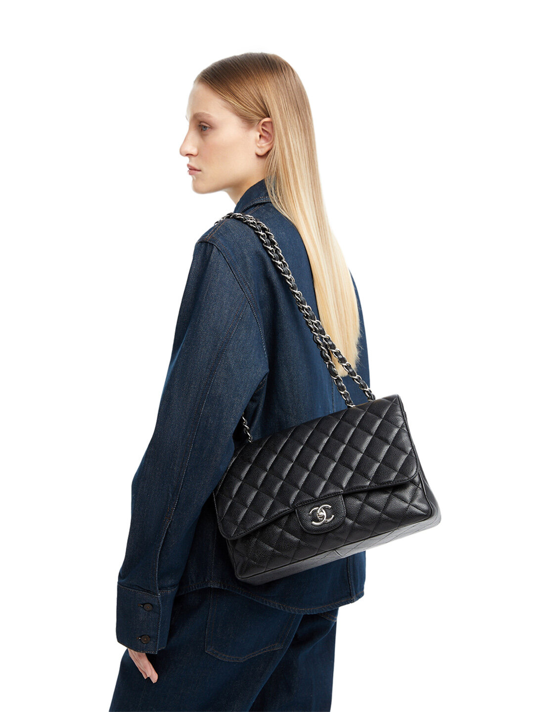 Сумка кросс-боди Chanel Classic Flap Jumbo Сaviar, черная (сaviar) — фото 1