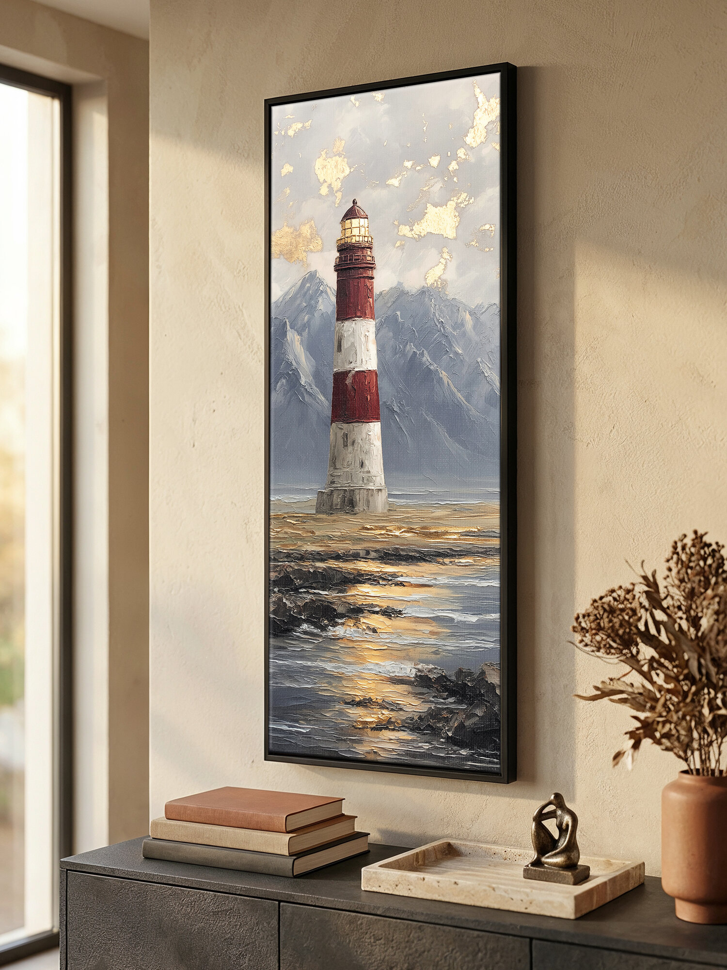 Картина Postermarket в тёмной раме "Маяк" на холсте с подрамником 45 х 115 см