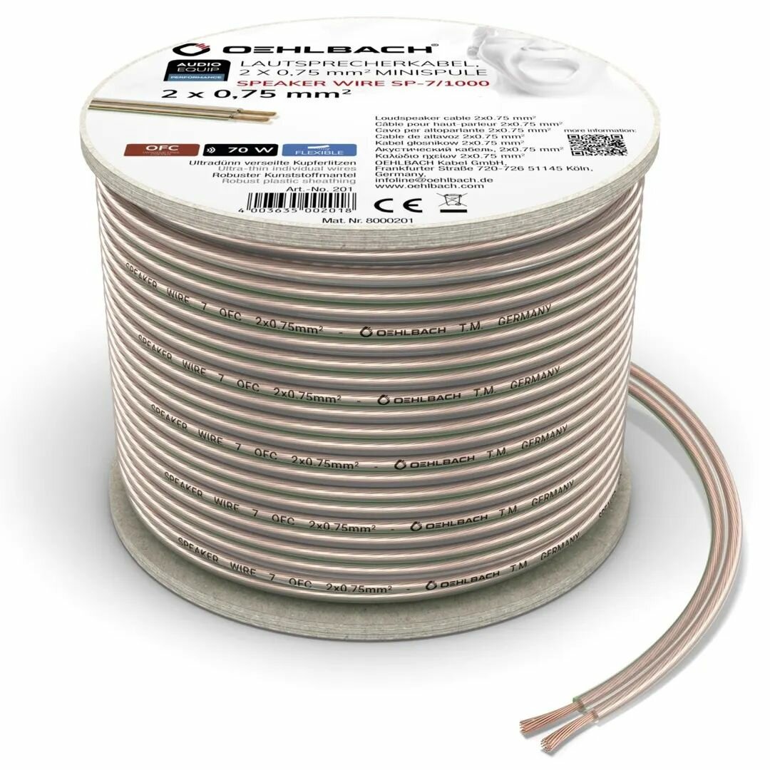 Акустический кабель Oehlbach PERFORMANCE Speaker Wire SP-7 30m, Spool clear, D1C205