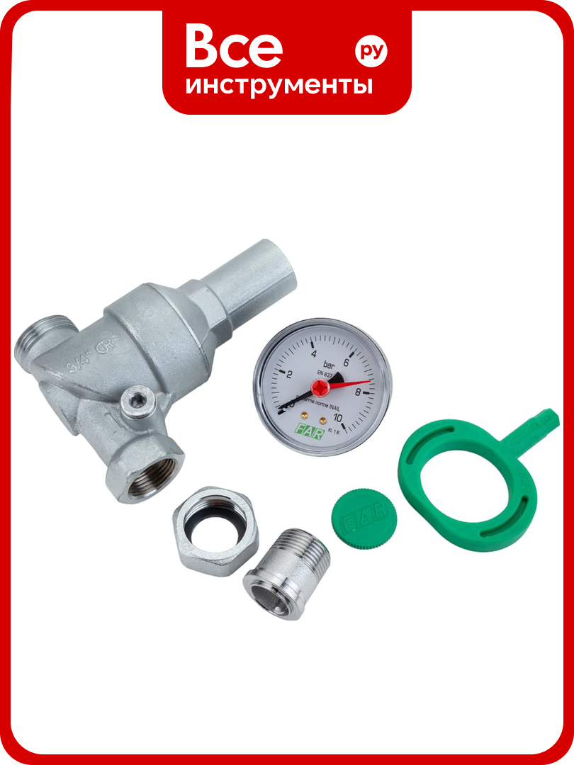 Редуктор хром FAR 3/4" ВР-НР, с манометром FA 2835 34