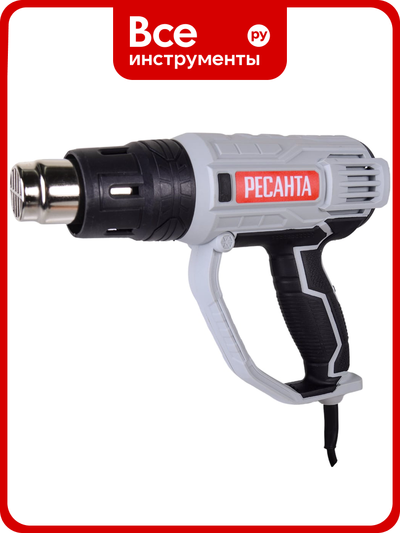 Строительный фен Ресанта ФЭ-2000К 75/2/1, длиной 2, профессиональный, щеточный двигатель, четырехнасадочный набор