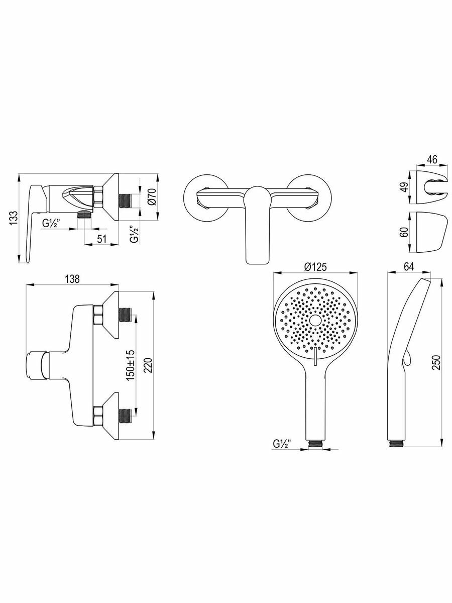 Смеситель DECOROOM для ванны с душем, без излива DR28056 — фото 1