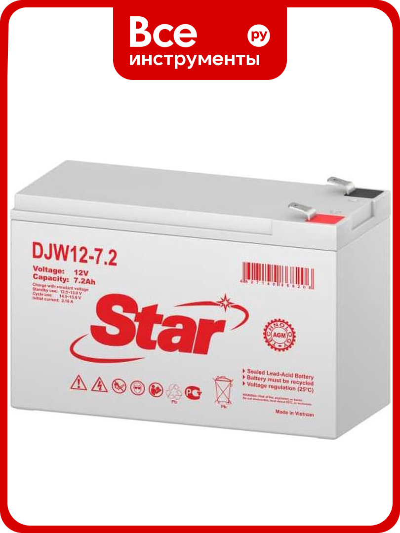 Аккумулятор для ИБП DJW12-7.2 12 В, 7.2 А*ч Star УТ-00002532, Аккумуляторные батареи серии djw12-7 12В технология