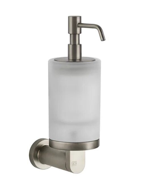 Дозатор для жидкого мыла Gessi 38815 подвесной, механический, цвет никель, матовый, стеклянный, латунный, круглый, диспенсер для мыла