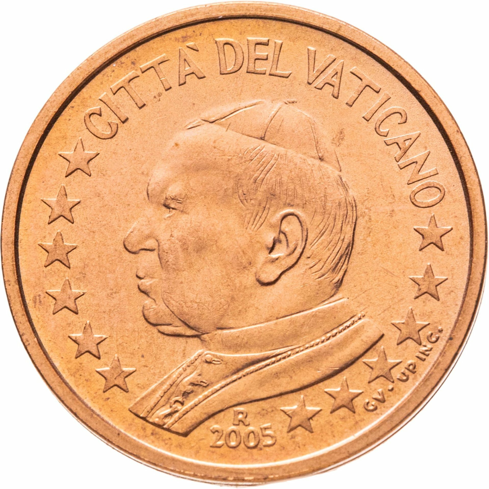 Ватикан 2 цента cents 2005 "Портрет Папы Иоана Павла II", Сталь, в сохранности UNC