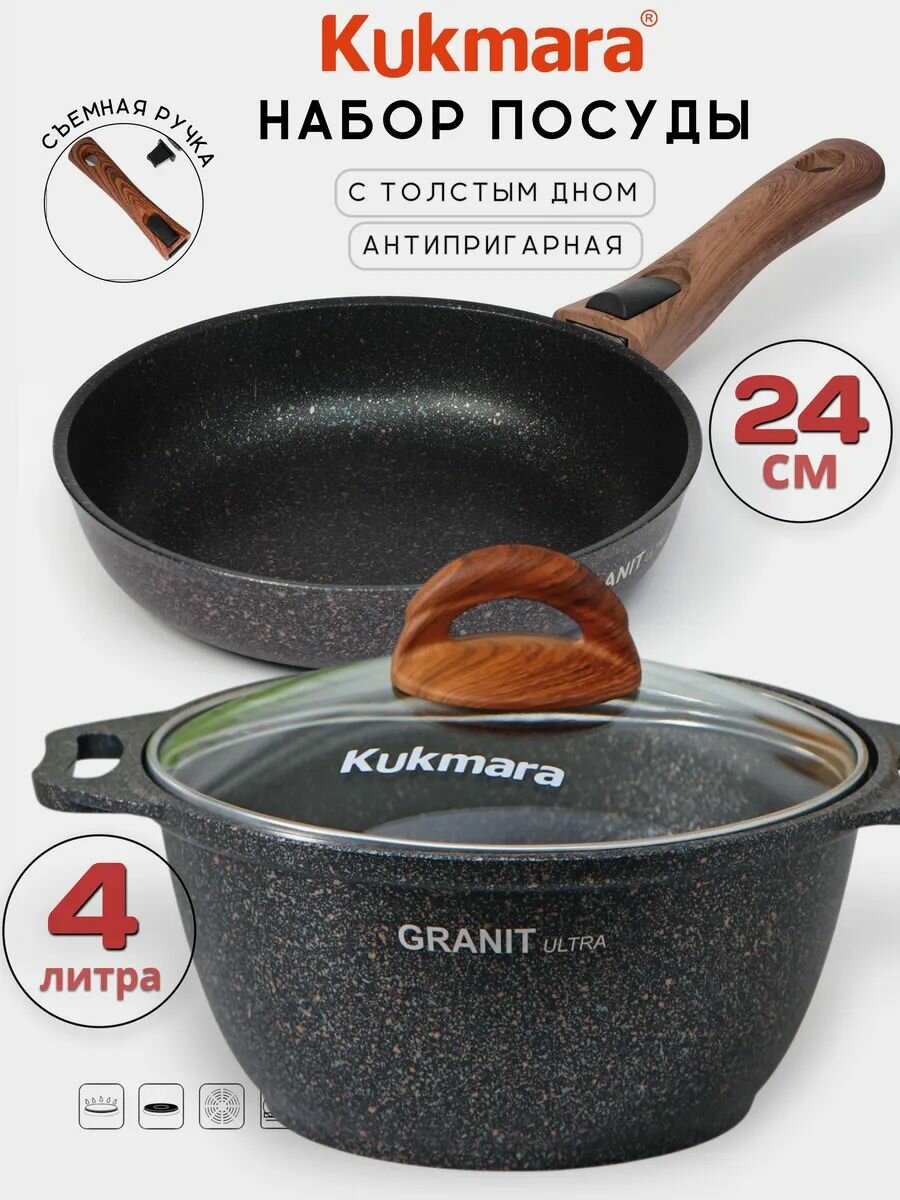 Набор Сковорода 24 см и Кастрюля 4л с крышкой Granit Ultra