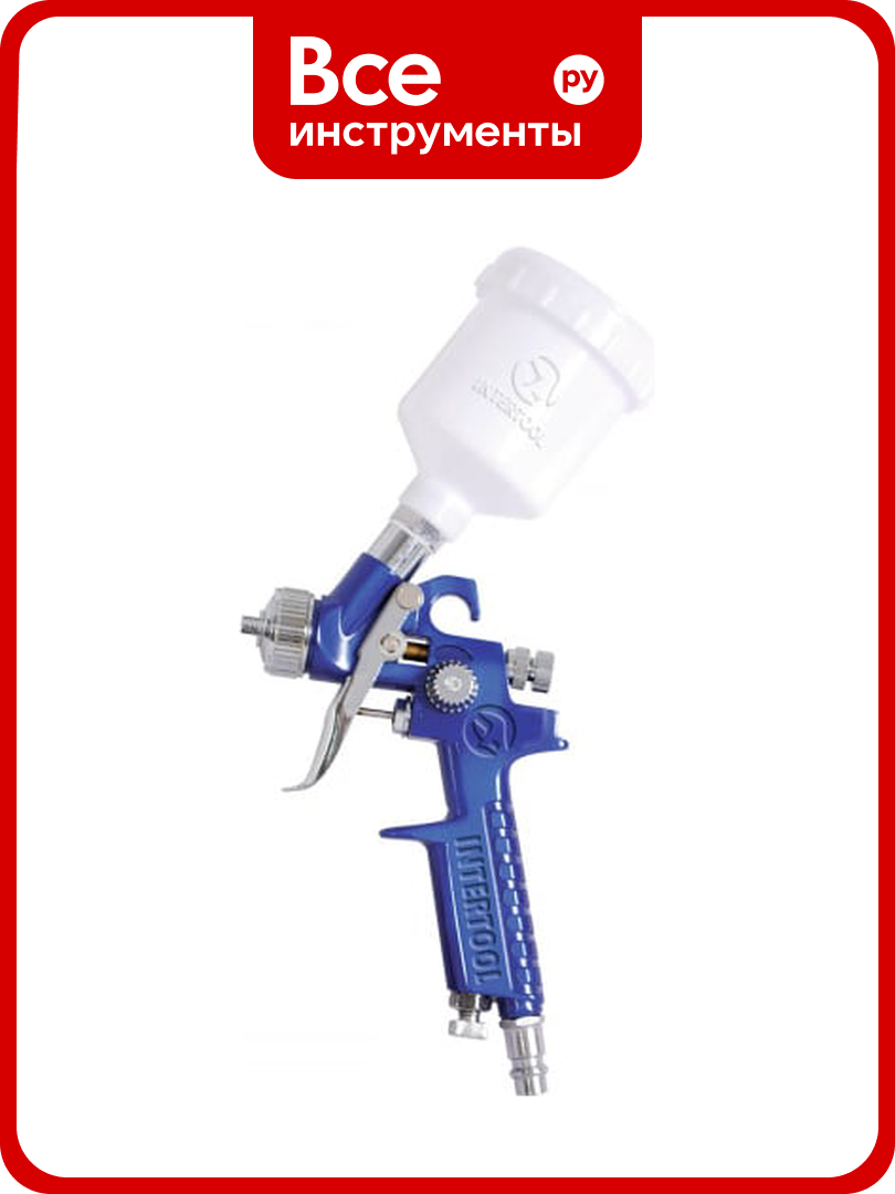 Пневматический краскопульт INTERTOOL MINI, форсунка 0.8 мм, бачок 125 мл, PT-0101