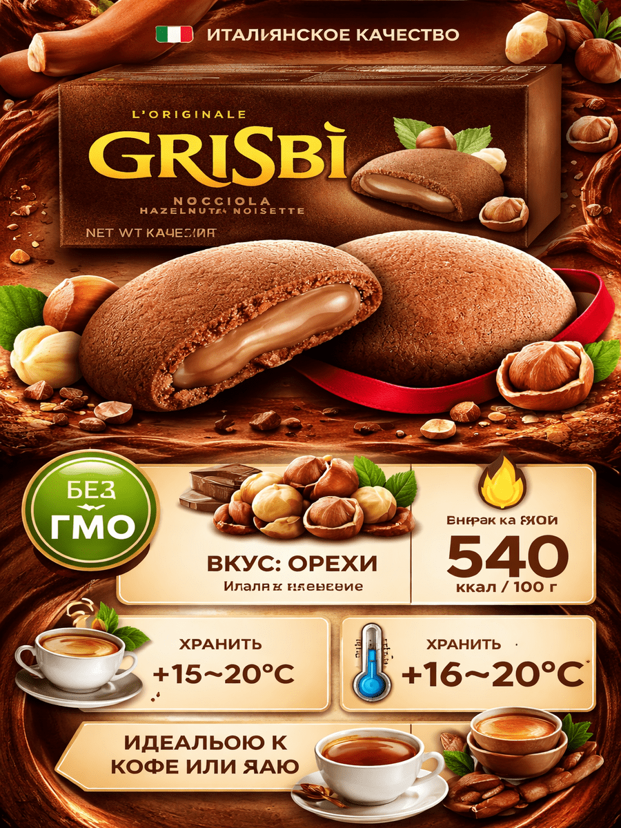 Печенье Grisbi с ореховым кремом, 135г